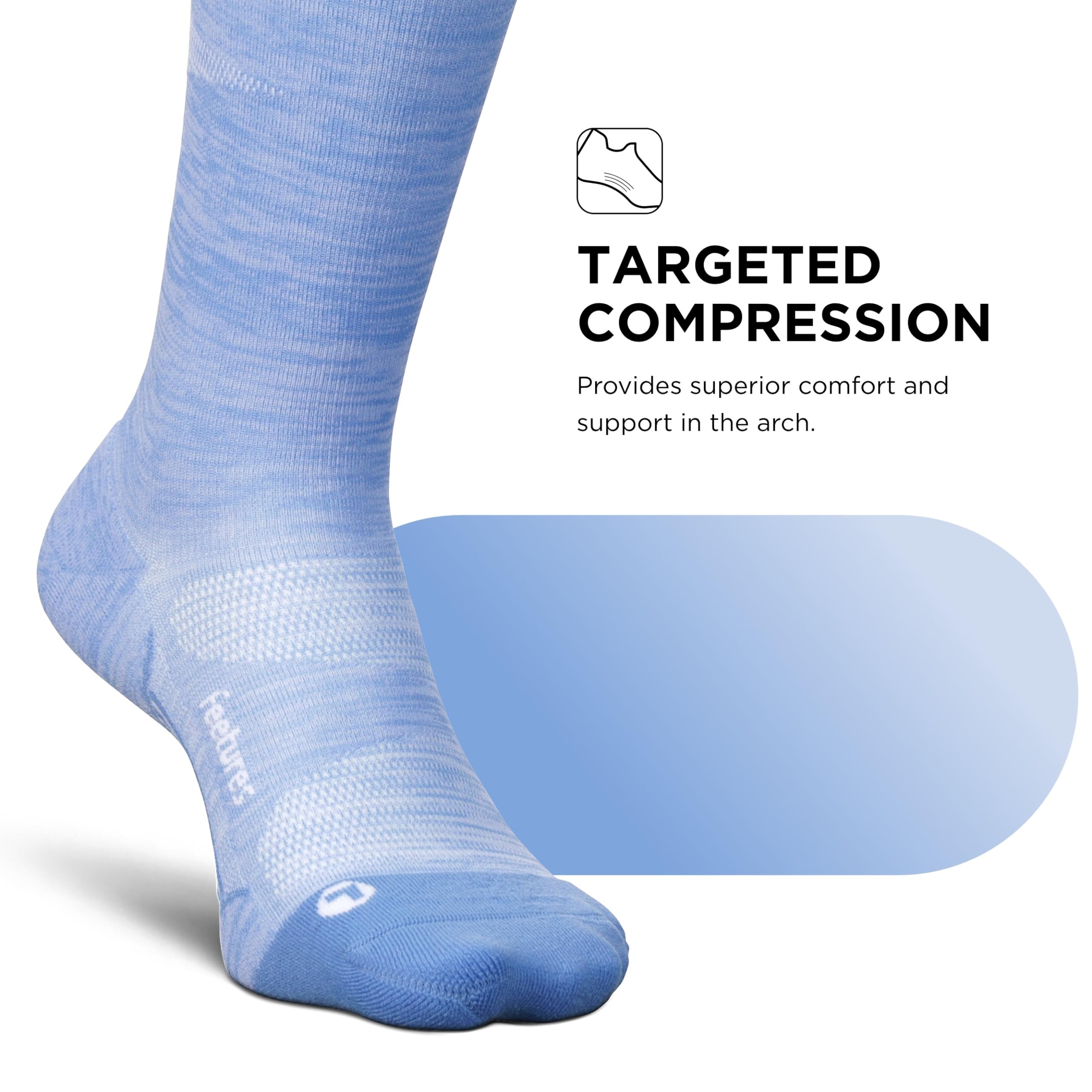 Feetures Graduated Compression Light Cushion Knee High - Compression Socks for Men & Women - Running & Athletic Recovery - Medium, Buckle Up Blue