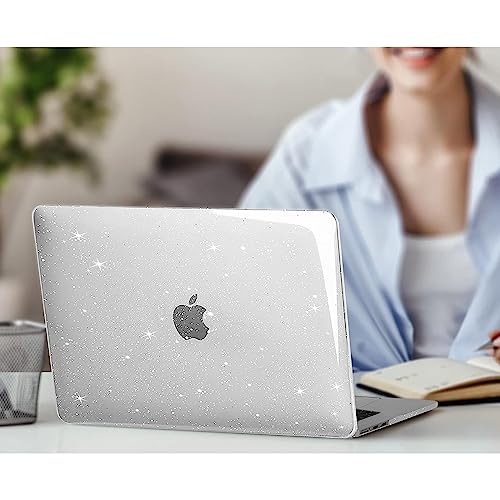 MOSISO PU Leather Laptop Sleeve&Compatible with MacBook Air 15 inch Case 2023 A2941, Sparkly Glitter Hard Shell&Keyboard Cover&Screen Protector&Webcam Cover&Type C Adapter 2 Pack,Transparent&Rose Gold