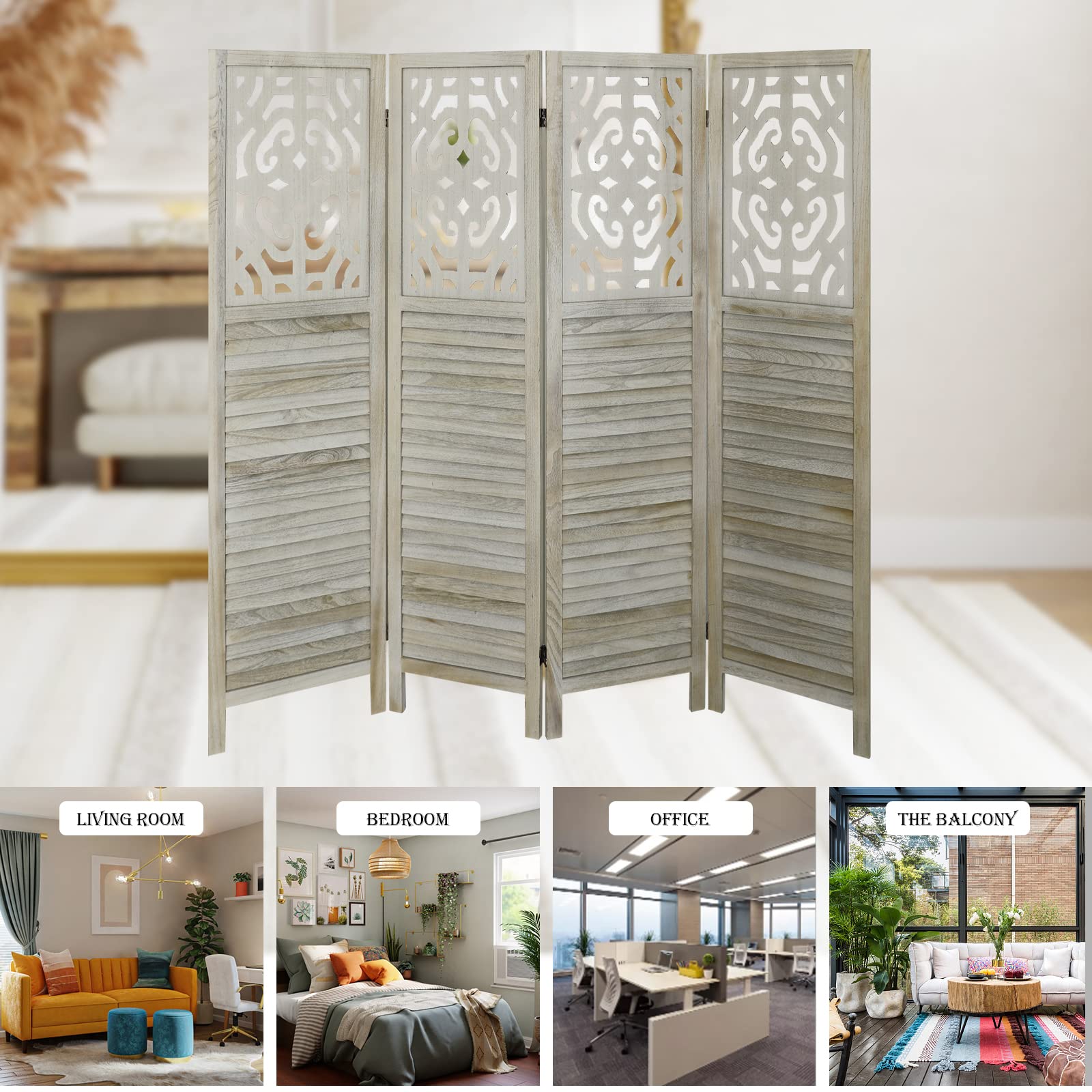 ECOMEX Cutout Room Divider,6 Panel Freestanding Room Divider Screen,Folding Privacy Wall Screen Room Divider for Home Office Bedroom, Natural