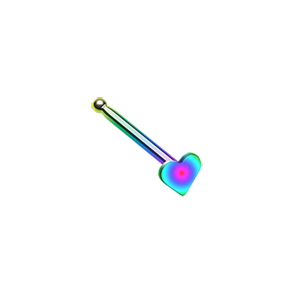 Freedom Fashion Basic Heart 316L Surgical Steel Nose Stud Ring (Sold Individually) (20 GA, 7mm, Rainbow)