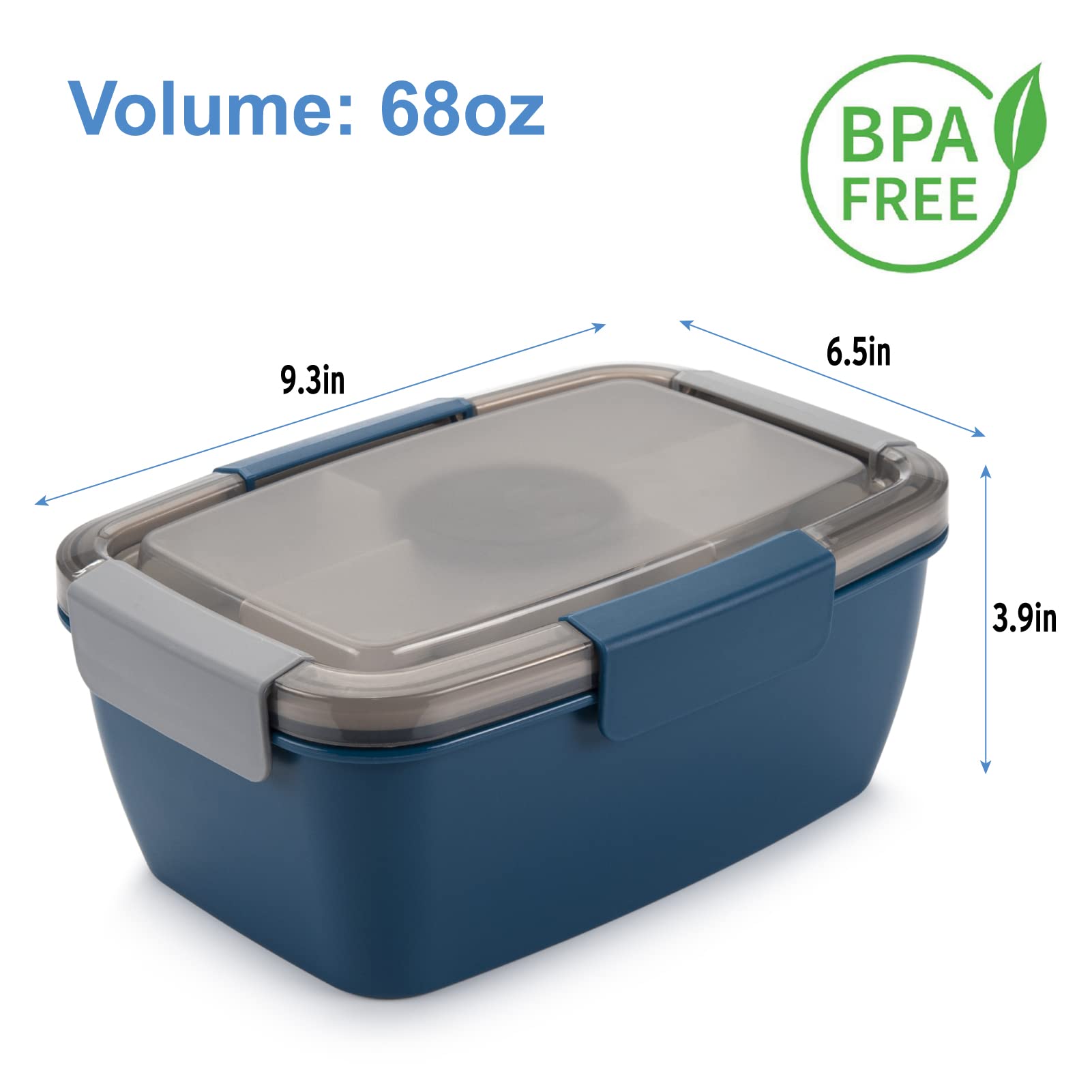 Freshmage Large Salad Lunch Container To Go, 68-oz, Blue-XL, Unisex