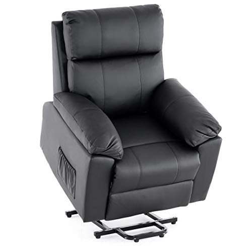 EROMMY Power Lift Recliner Chair, PU Leather Recliner with Massage and Heat for Elderly, Side Pocket, Wired Remote Control, Black