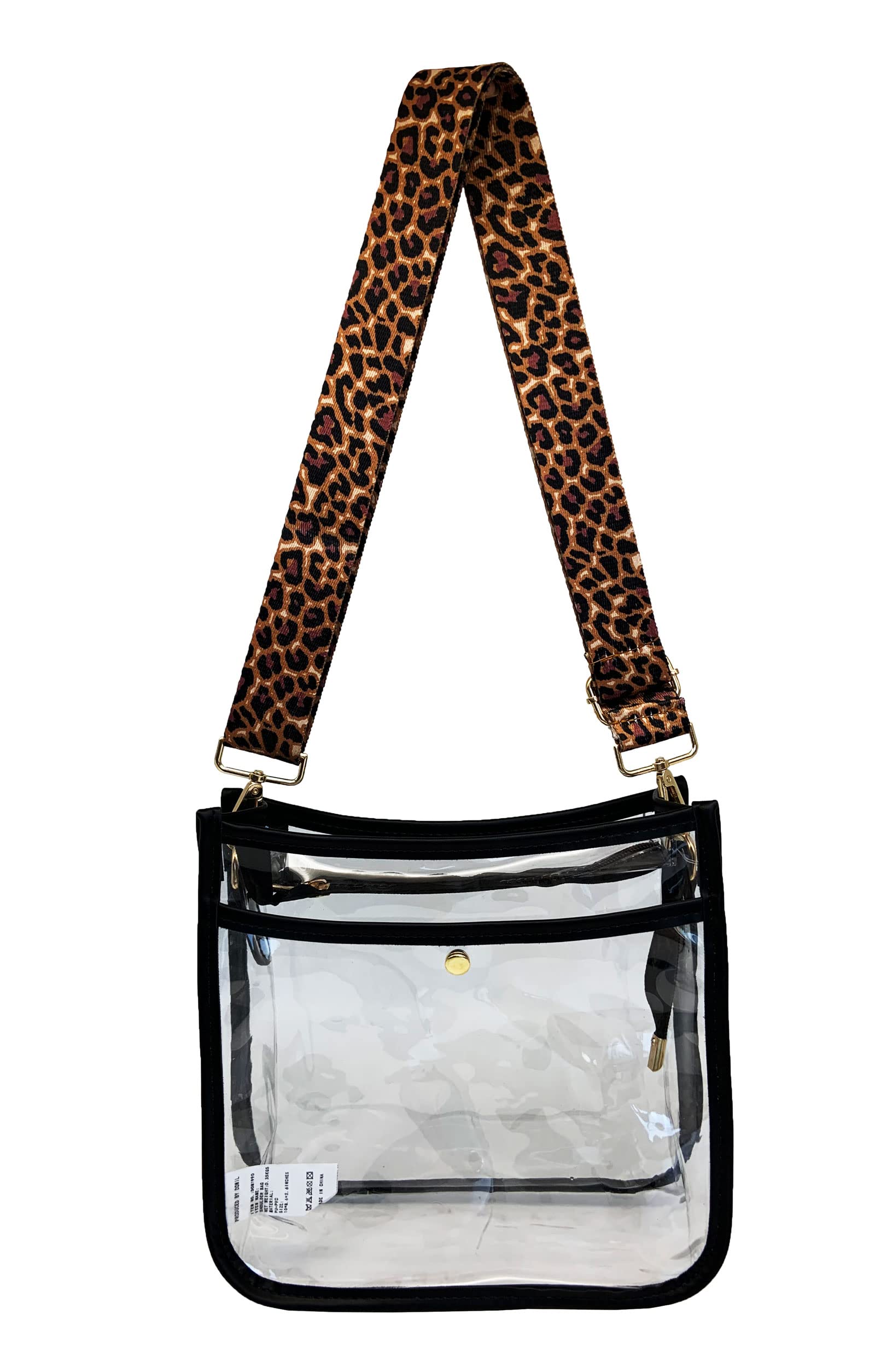 HAIBOLAN Leopard Guitar Strap Clear Bag Stadium Approved Clear CrossBody Bag Women Shoulder Handbag Purse (Black)