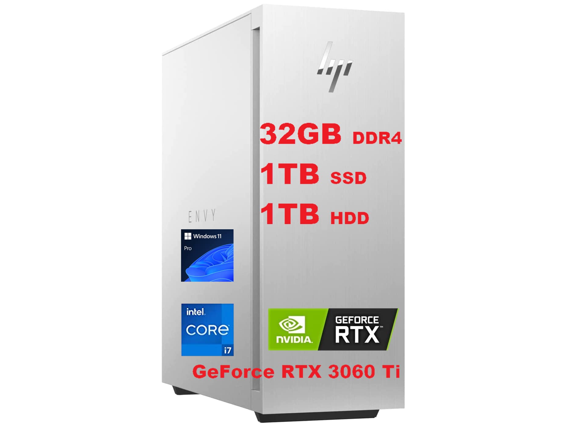 HP Envy Gaming Desktop Computer, 12th Gen Intel 12-Core i7-12700 Processor, 64GB DDR4, 1TB SSD+1TB HDD, GeForce RTX 3060 Ti 8GB Graphic, DisplayPort USB-C Thunderbolt, Win11Pro, Durlyfish