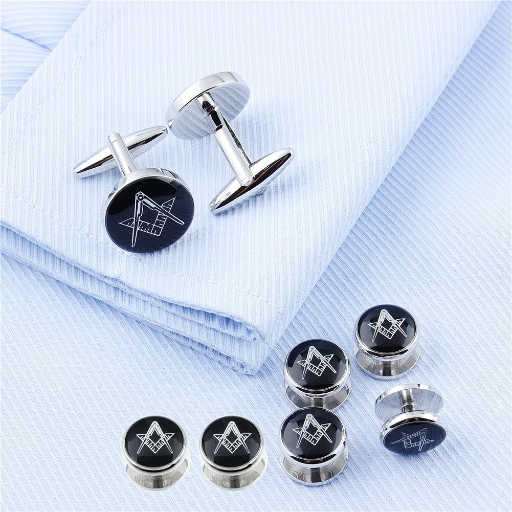 Freemason Masonic Cufflinks and Tuxedo Studs Set in Gift Box, Easy to Wear, Gifts or Jewelry for Men, Wedding Accessories.