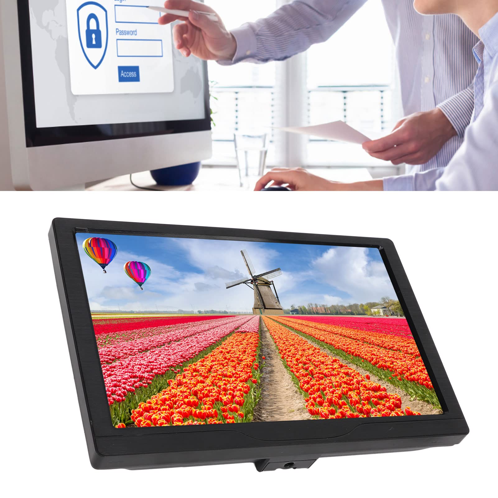 Naroote 10.1 Inch Monitor, Multiinterface HD Display Telecontroller Adjustable Bracket Home Dual (US Plug)