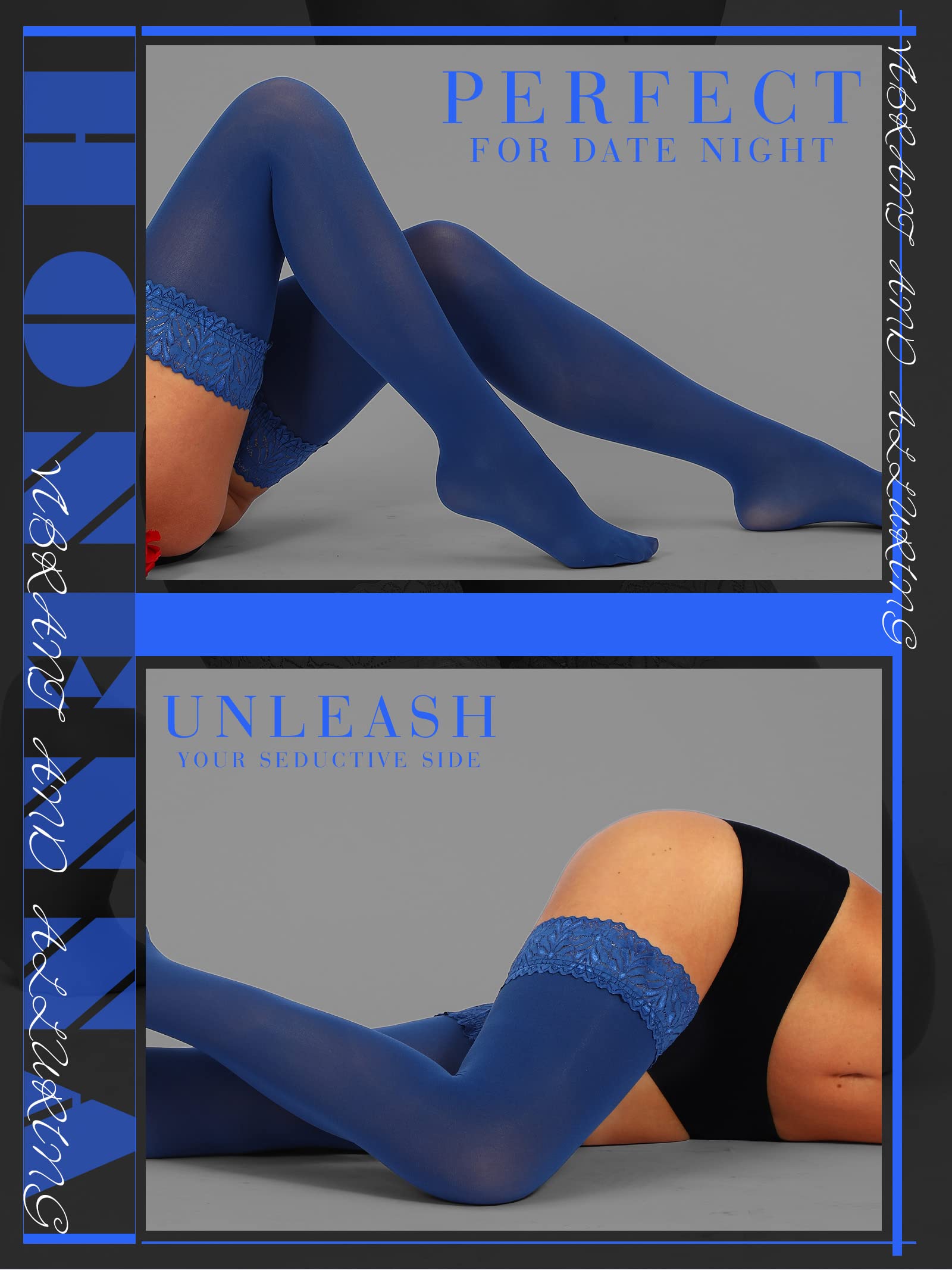 HONENNA Semi Sheer Stay Up Lingerie Thigh High Stockings Lace Top Size A-F, 1-2 Pairs