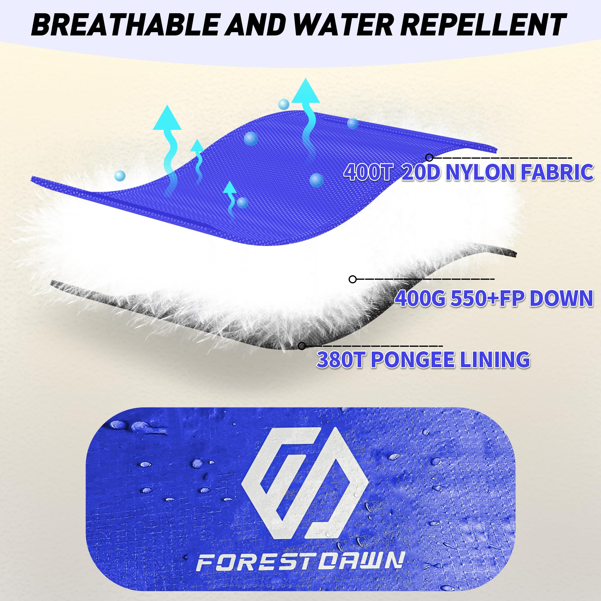 ForestDawn 15 Degree F Down Sleeping Bag, 650 Down Fill Power Cold-Weather Mummy Sleeping Bag for Adults, Winter Lightweight Camping, Hiking, Backpacking with Compression Stuff Sack
