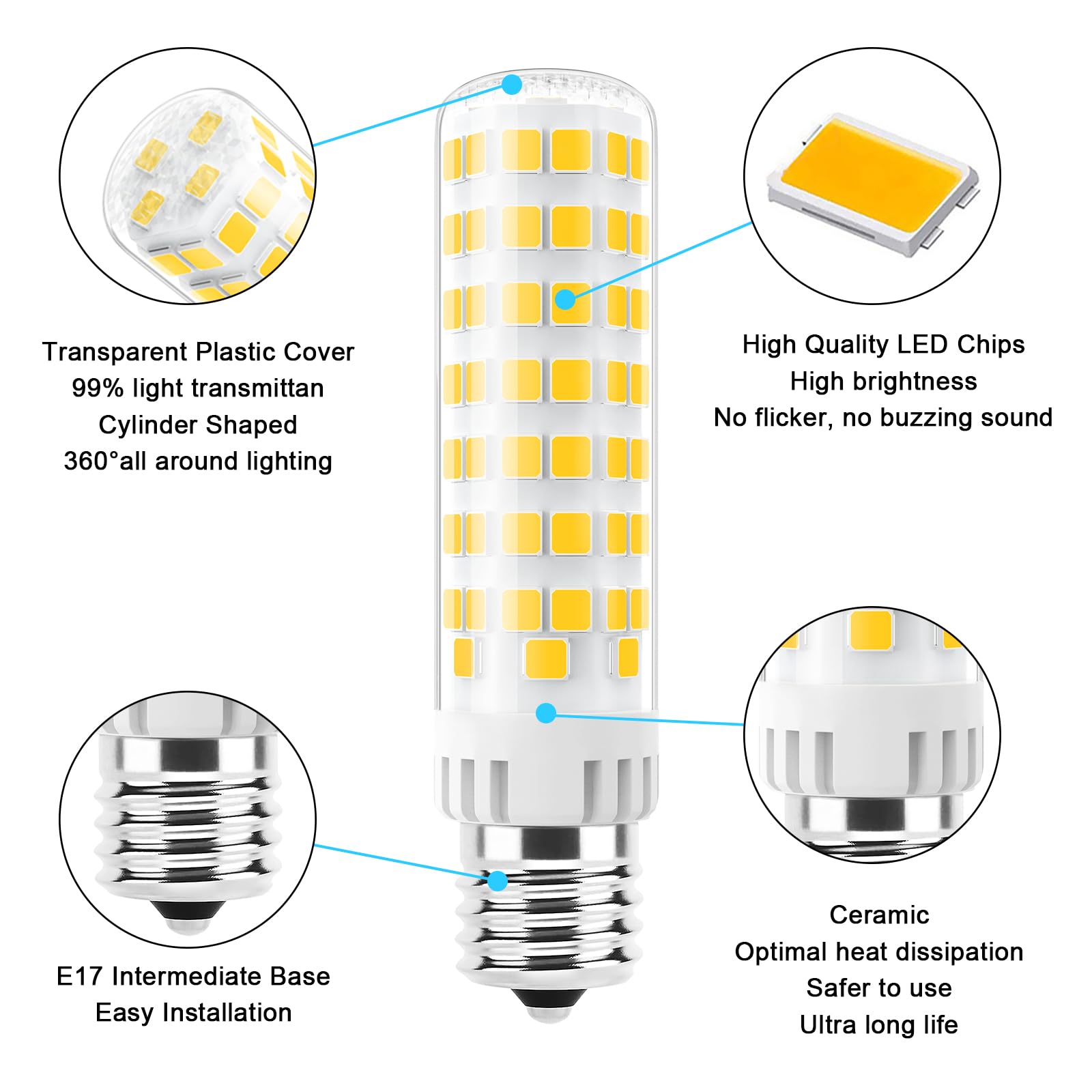 TAIYALOO E17 LED Bulb Dimmable, 10W Microwave Oven Bulb, Warm White 3000K, 100W Halogen Bulb Replacement for Stove Top, Range Hood, E17 Intermediate Base Appliance Light Bulb (2 Pack)