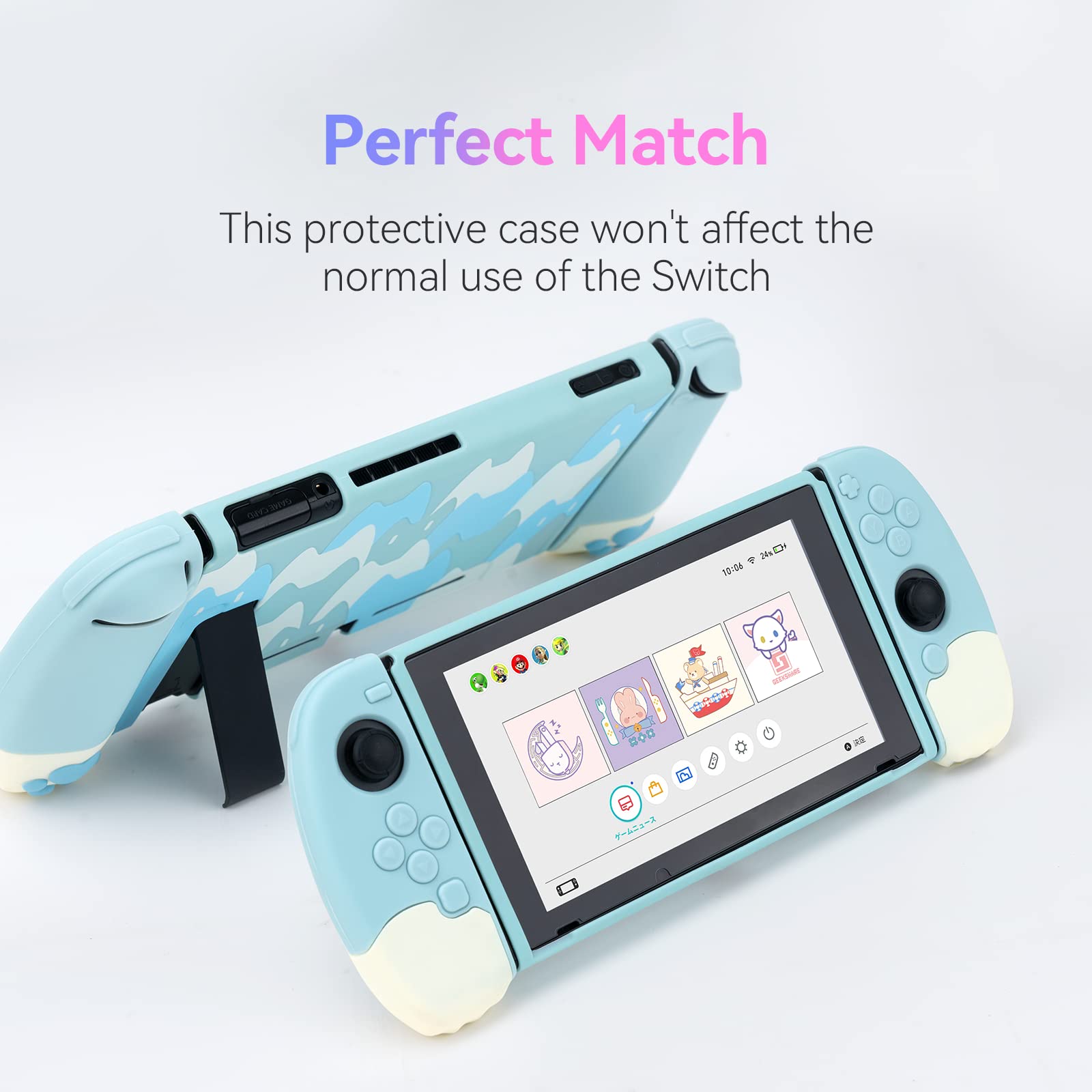 GeekShare Cute Soft Silicone Protective Case Compatible with Nintendo Switch Console and Joy Con- Shock-Absorption and Anti-Scratch Slim Cover Case with Ergonomic Design for Switch - Blue