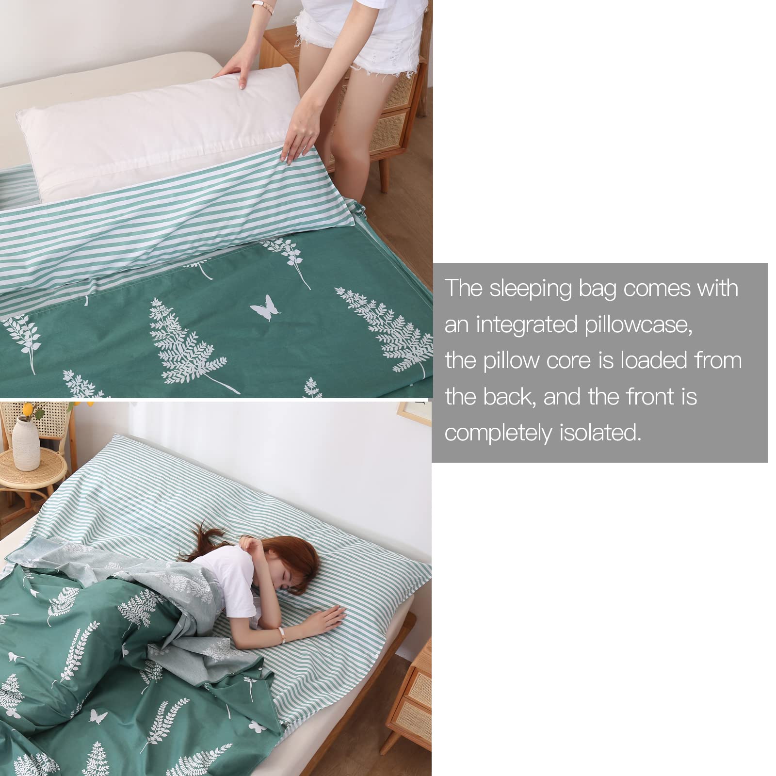 HEHEXIA Cotton Sleeping Bag Liner with Zipper, 100% Cotton Lightweight Compact Sleeping Bag Sack Sheet for Travel Camping Hiking Office (Small, Tree)