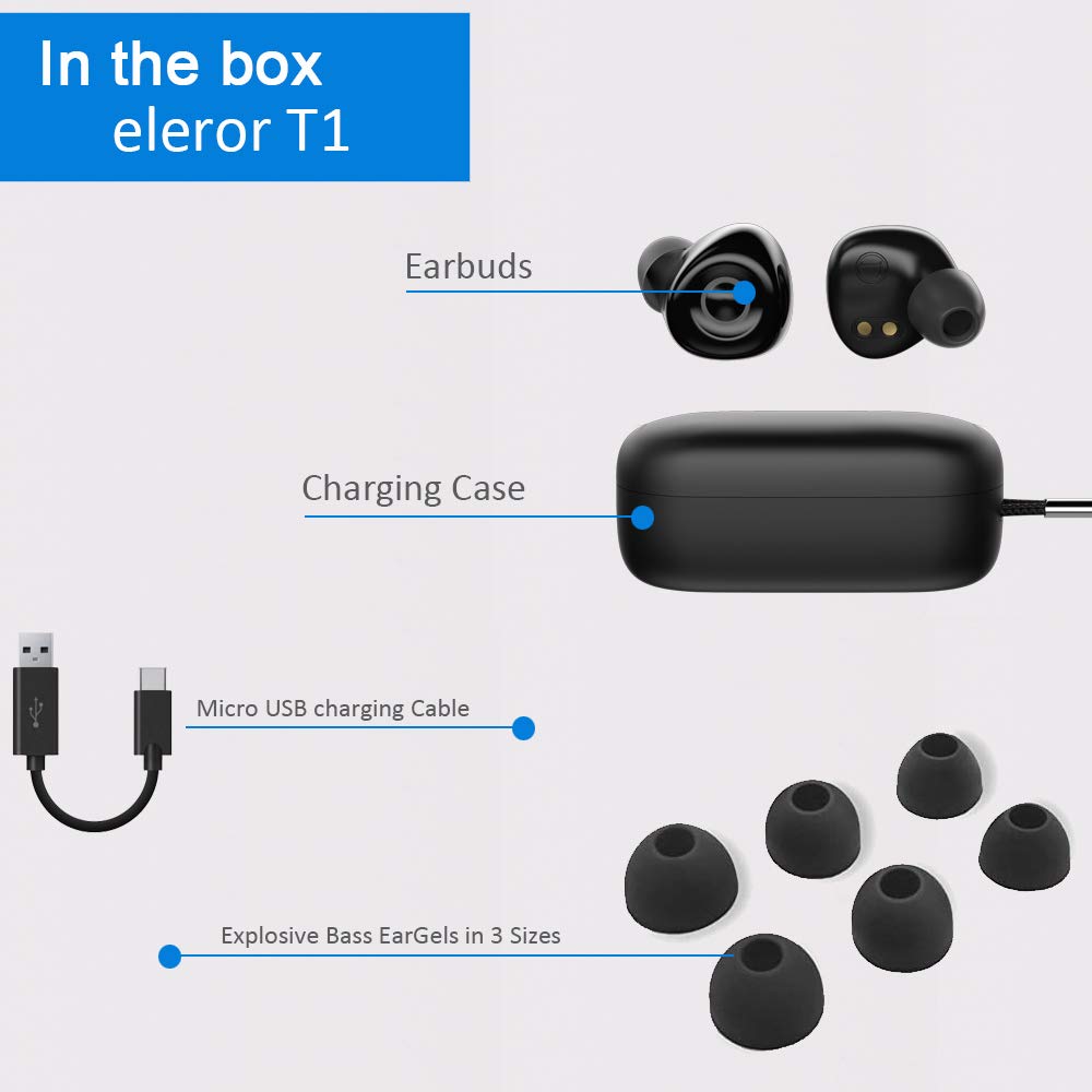 eleror True Wireless Earbuds, T1 Mini Pods in Ear Bluetooth Earbuds Premium Sound with LED Indicator/Smart Touch Control/with Microphone, Waterproof, Charging Case with Lanyard-Rose Gold