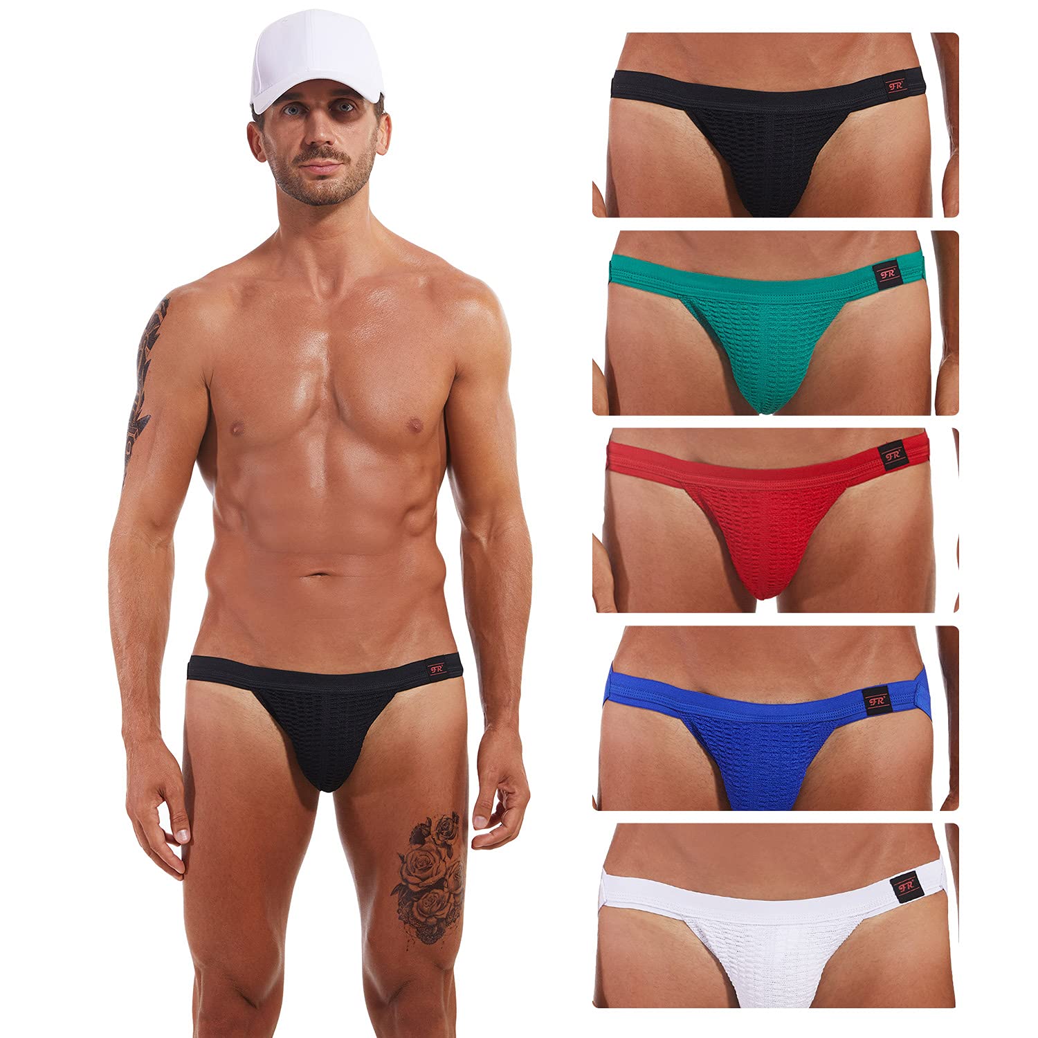 F plus R Mens Strip Waistband Athletic Supporter Active Jockstrap (4-Pack) (Medium, 3inch Solid Waistband 5-pack)