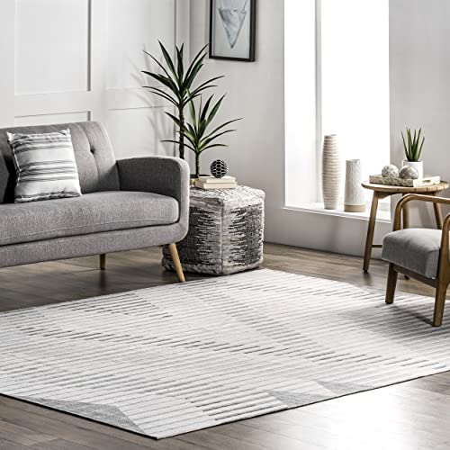 nuLOOM Azzie Modern Zig Zag Machine Washable Area Rug, 8x10, Beige