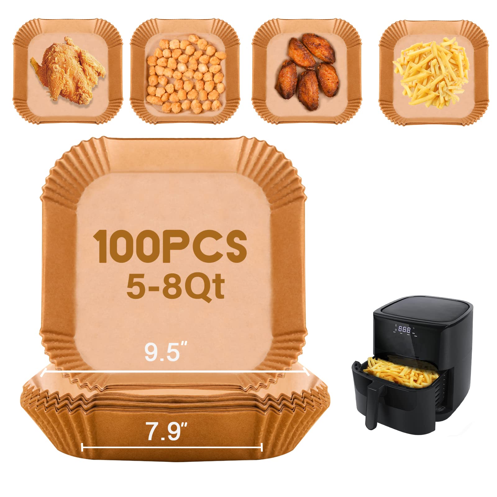 Golden Associate Disposable Paper Liner Square 250Pcs for 5 to 8 Qt Air Fryer Baskets, Non-stick Oil-proof Parchment Liner Cooking Paper