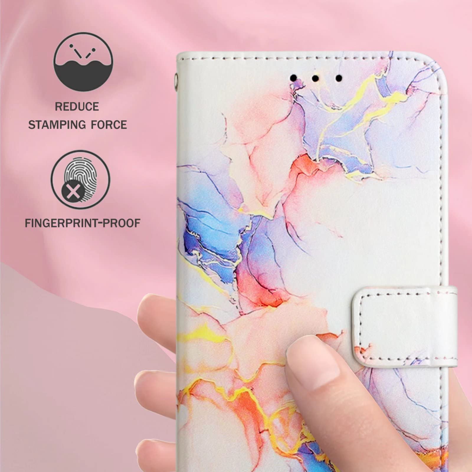 FTRONGRT Case for Tecno Spark 8C, with Mobile Phone Holder, Fall-Proof, Suitable for Tecno Spark 8C Folding Mobile Phone Leather Protective Shell.Galaxy Marble White
