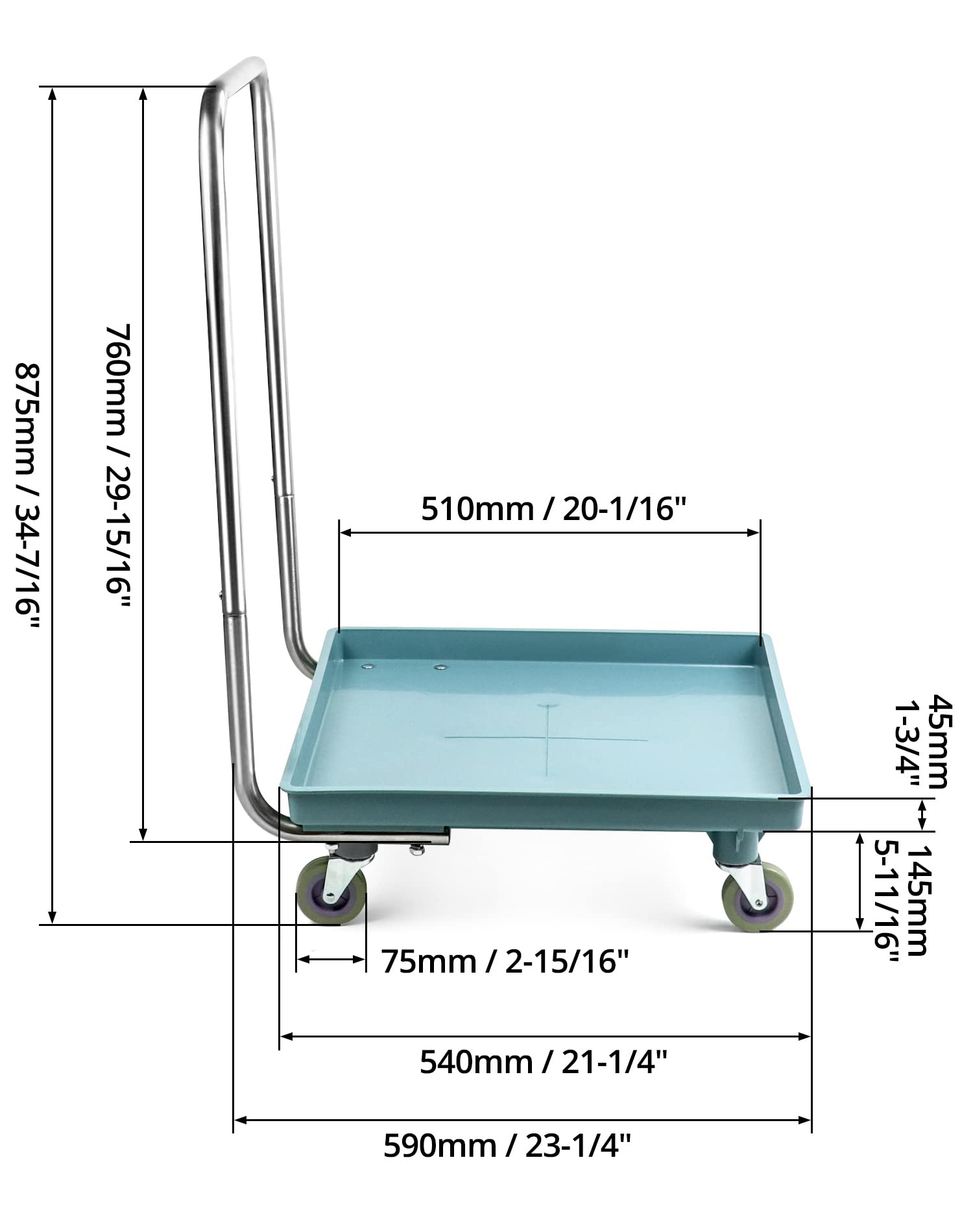 QWORK Warewashing Rack Dolly, 2 Pack, 21.26" x 21.26" x 34.65", 200 Lbs Load Capacity, with Detachable Handle and 4 Swivel Casters, 1 Pack