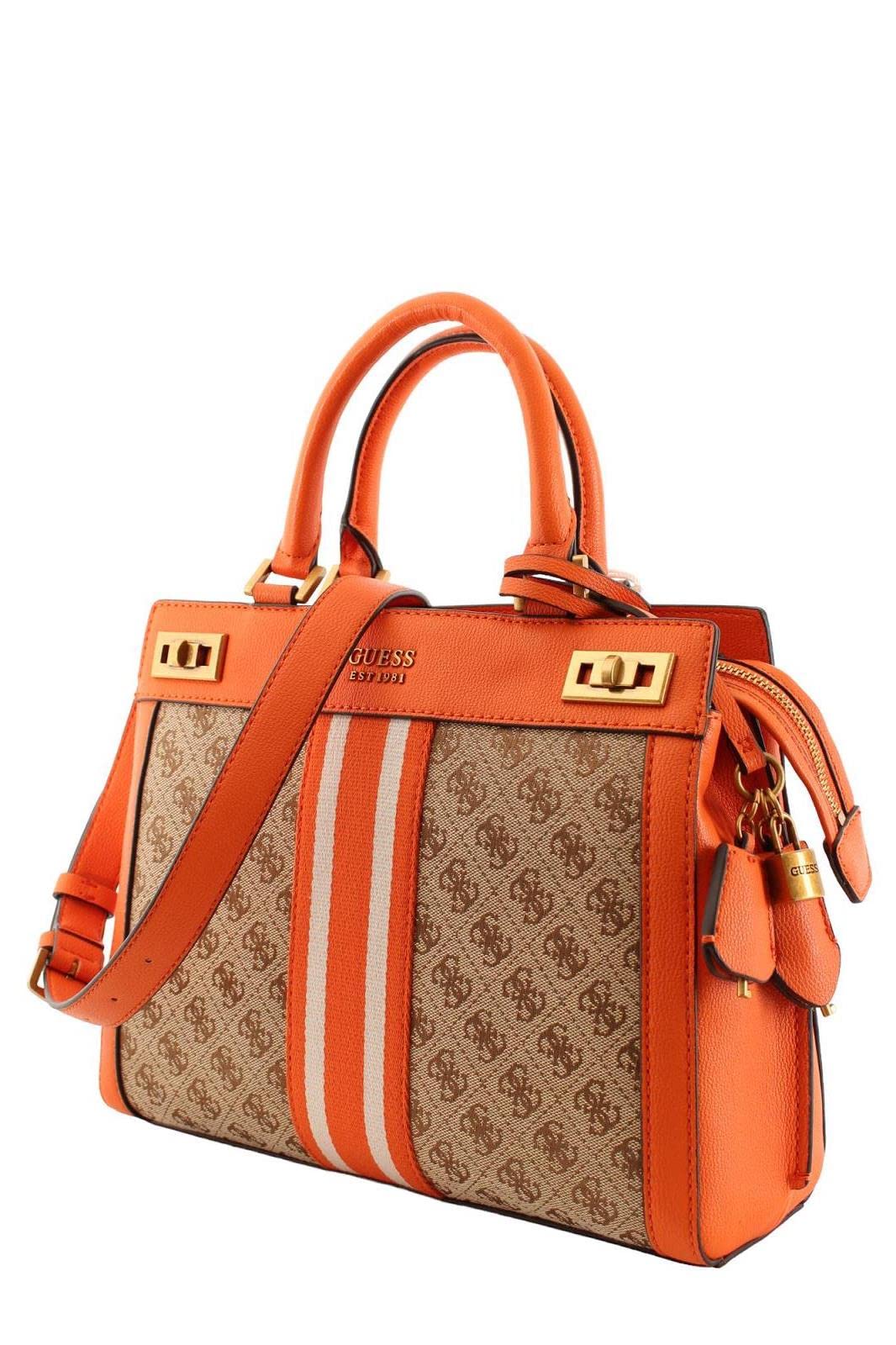GUESS Katey Luxury Satchel, Latte Logo/Orange