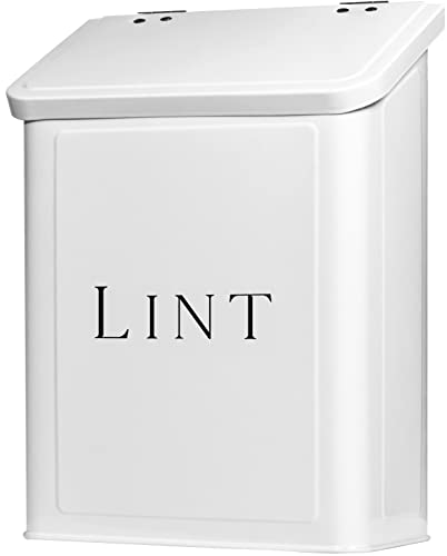 MOUNT DELECTABLE Magnetic Lint Bin for Laundry Room, Wall Mounted Lint Box Holder Trash Can with Lid for Dryer, Lint Basket for Laundry Room, Farmhouse Style Laundry Storage and Organization