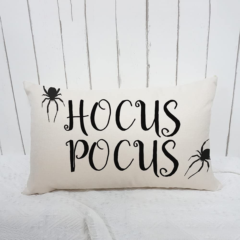 GTEXT Halloween Throw Pillow Cover Hocus Pocus with Spiders Pillow Cover Fall Dedcor Autumn Cushion Cover Decoration Linen 20 x 12 Inch