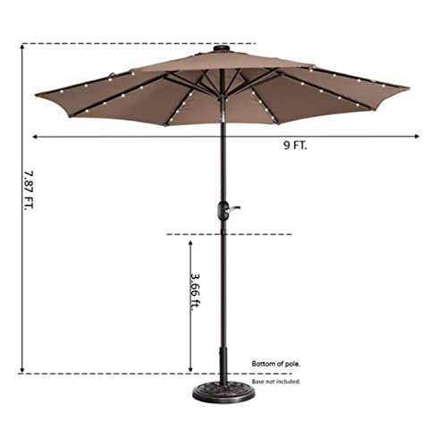 VILLACERA 83-OUT5421B, Beige Lighted Patio Shade β 9 Ft Outdoor Umbrella with 19lbs Weighted Base, Solar Powered LED, and Push Button Tilt β Backyard Canopy (Brown)