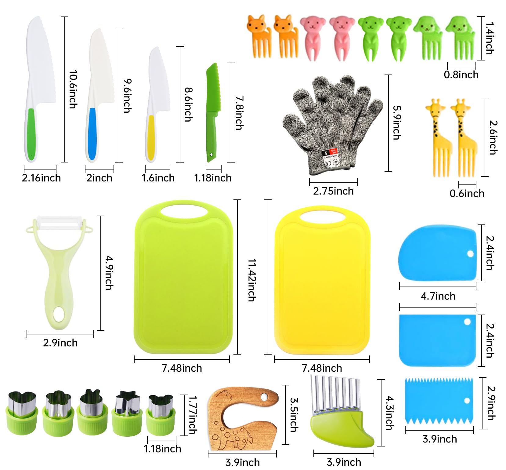 Kids Safe Knife Set for Toddlers Real Cooking - Toddler Knives Sets Kitchen Tools with Gloves Cutting Board Fruit Vegetable Crinkle Cutters