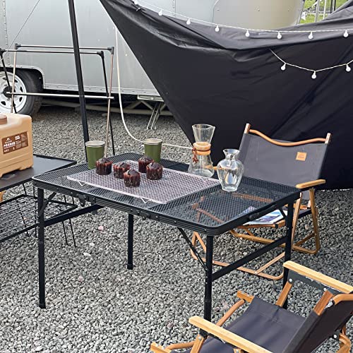juserox Camping Table, 3FT Portable Folding Grill Table with Aluminum Frame and Metal Desktop, Height Adjustable Lightweight Outdoor Table with Carry Handle for Camping Picnic RV BBQ Beach, Black