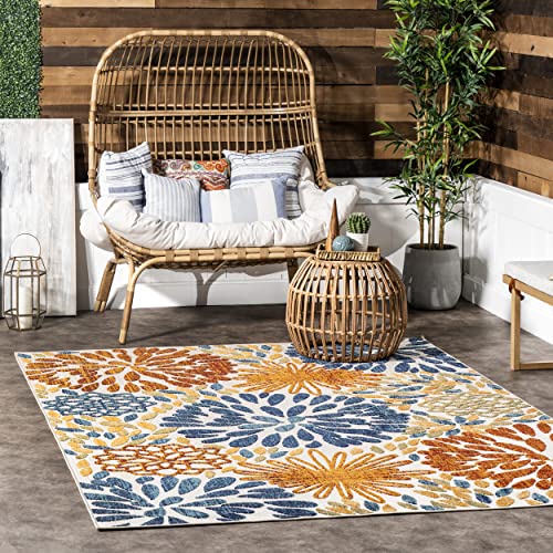 nuLOOM Monique Floral Indoor/Outdoor Area Rug- 2' x 3', Multi Color, Rectangular, 0.4" Thick, Modern, Patio, Porch, Deck, Living Room, Non-Shedding, Non-Skid, Easy Cleaning