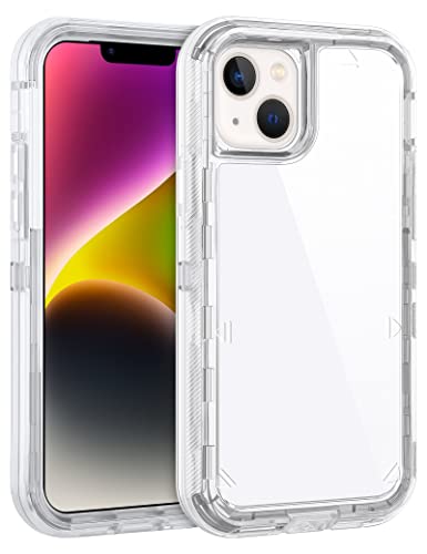 WOLLONY for iPhone 14 Plus Clear Case 3 in 1 Hybrid Heavy Duty Protection Shockproof Hard Bumper Anti-Drop Full Body Protective CoverTransparent Rubber Anti-Scratch Case for iPhone 14 Plus 6.7 inch