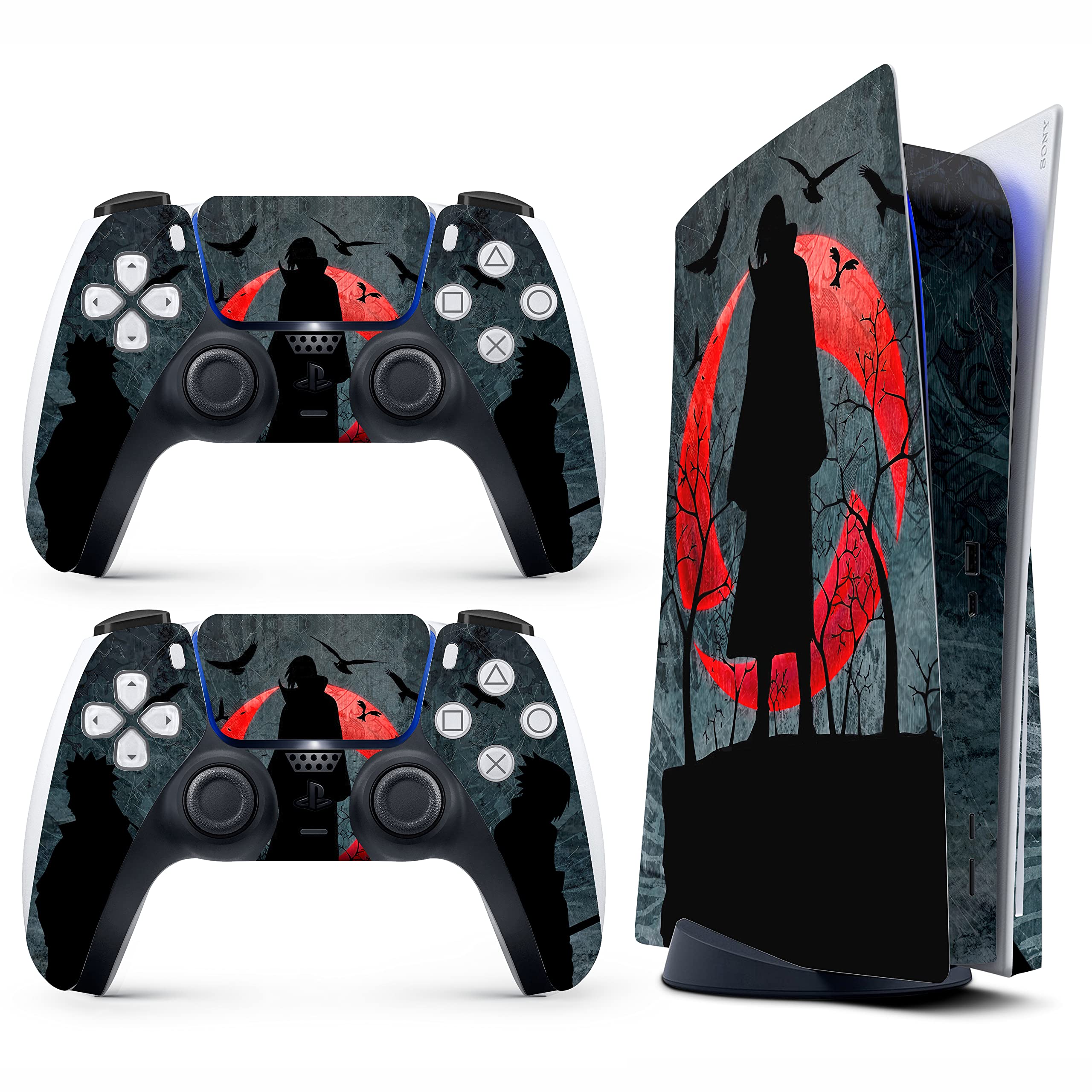 HK Studio Anime Shadow Decal Sticker Skin Specific Cover for PS5 Disc Edition - Waterproof, No Bubble, Including 2 Controller Skins and Console Skin