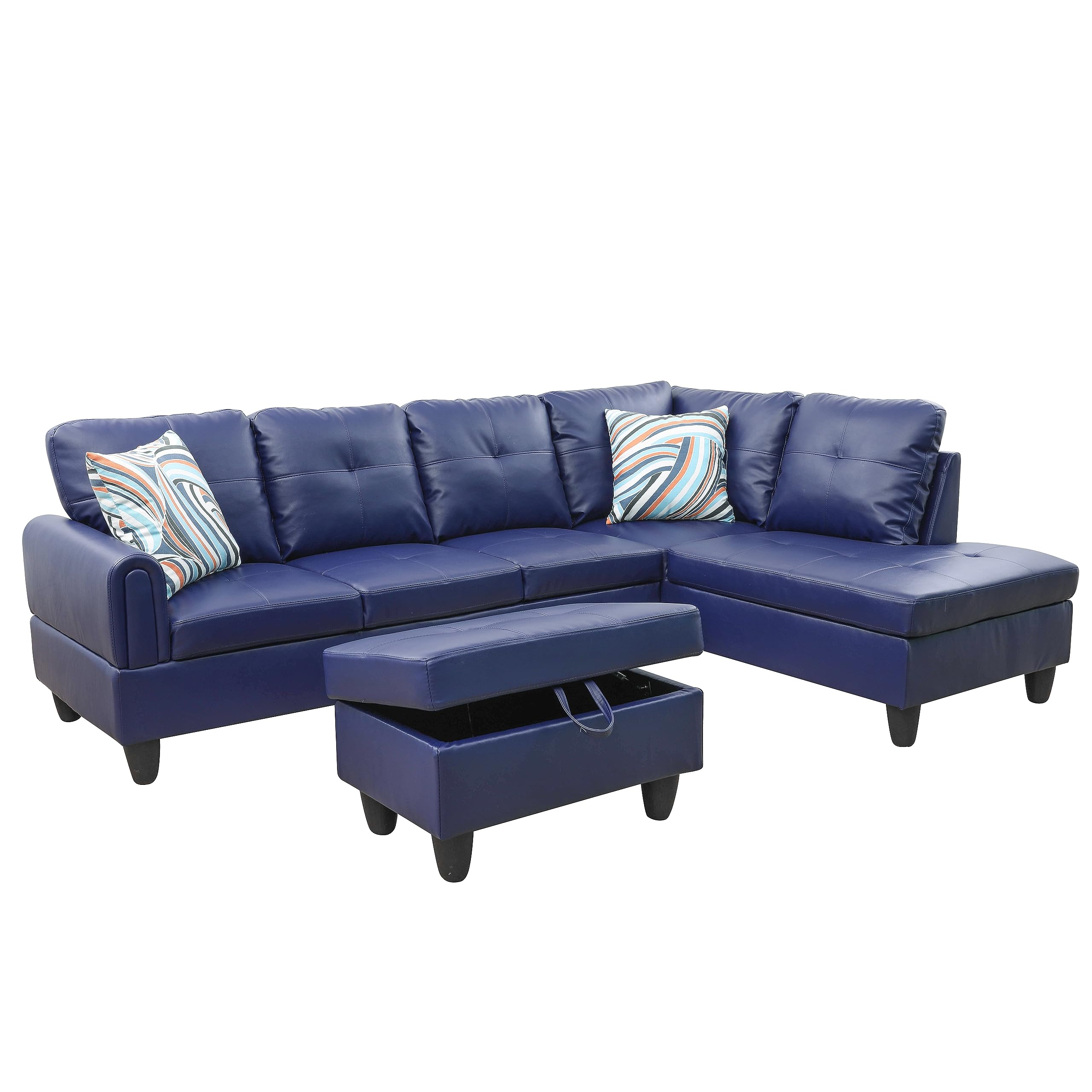 NicBex Couches for Living Room L Shaped Couch Upholstered Futon Sofa Comfy Faux Leather Modular Sofa 3-Piece Sofa Set with Storage Ottoman for Apartments, Living Room and Office, Blue