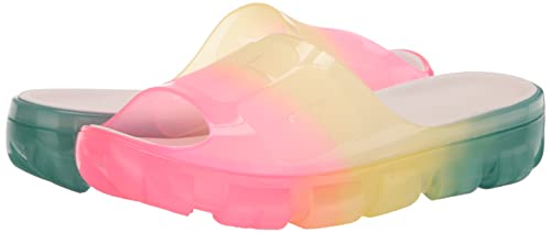 UGG Women's JELLA Clear Watercolors Slide Sandal, Rainbow Blend, 10