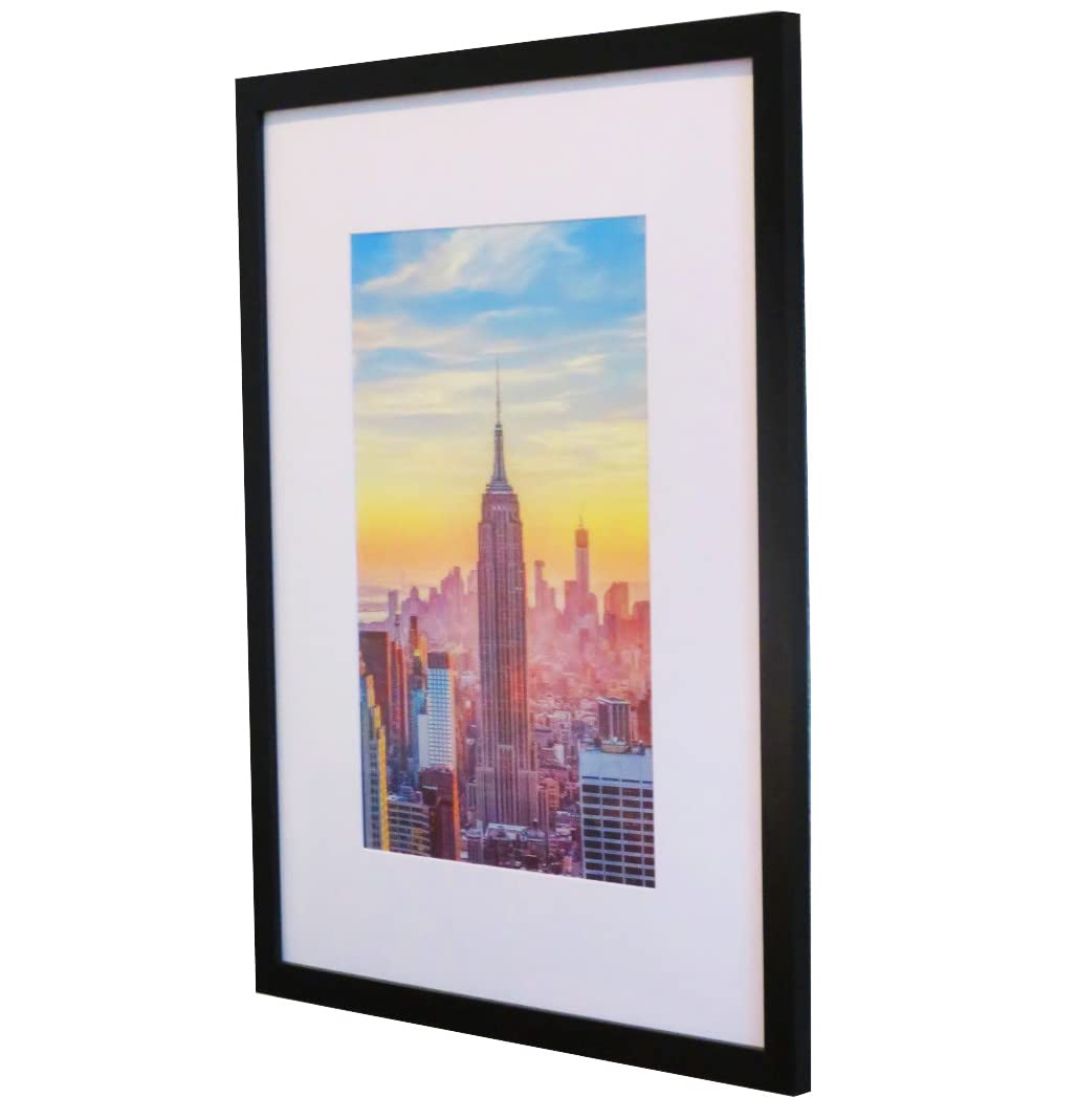 Frame Amo 18x24 Black Picture Frame, White Mat with 10.5x16.5 opening for 11x17 Image, 1 Inch Border, Acrylic Face