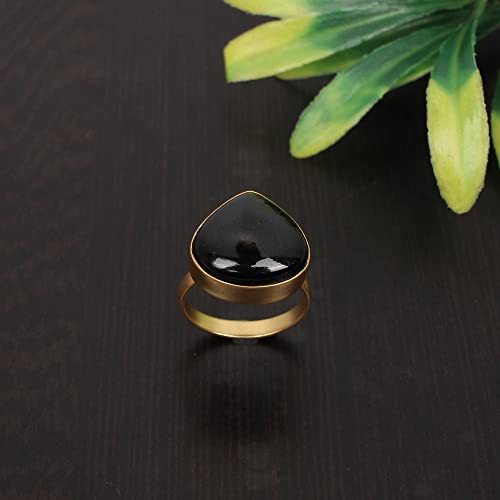 Handmade Gold Plated Brass With Black Onyx Gemstone Ring For Women (10.5)