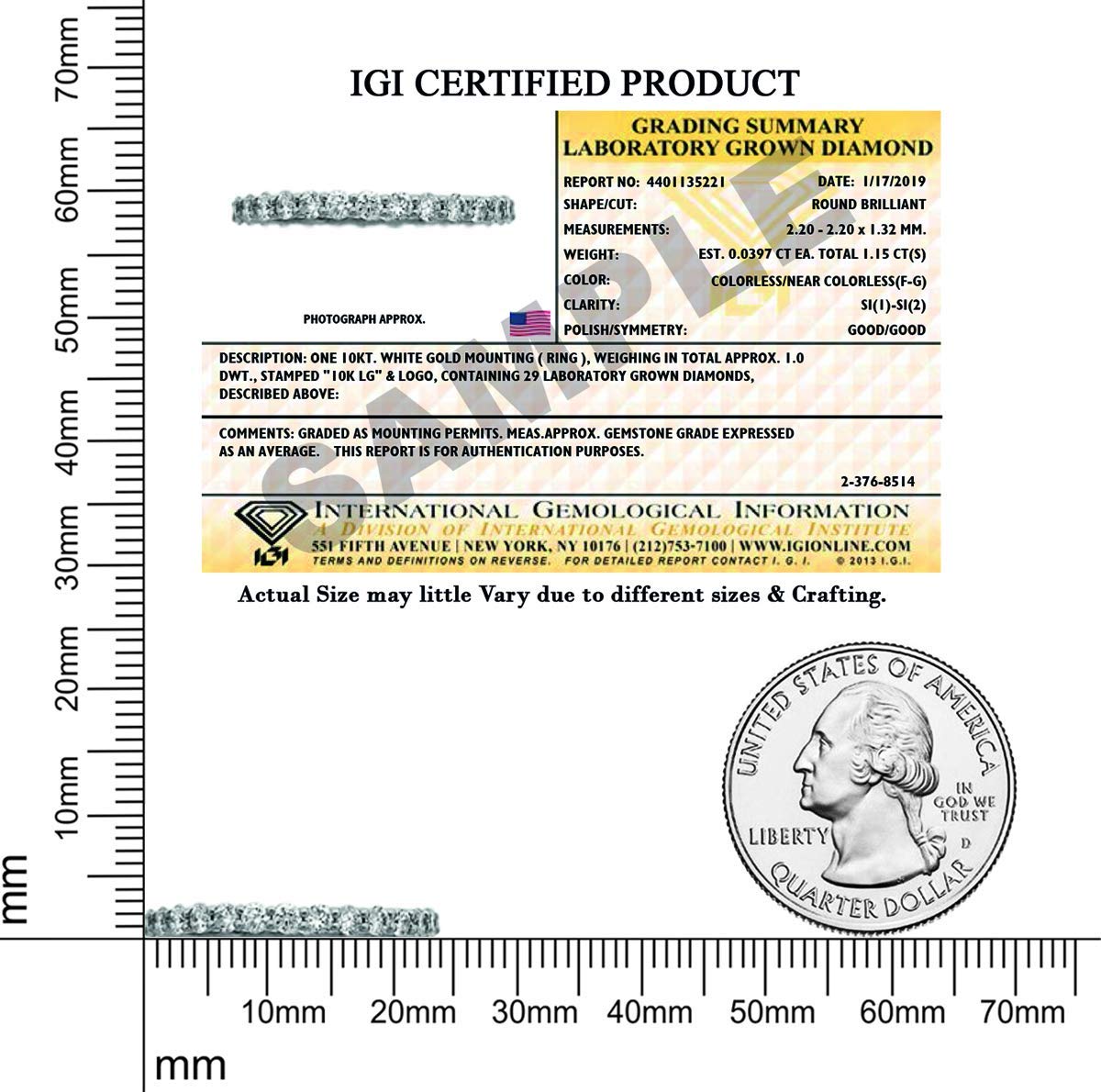 FRIENDLY DIAMONDS 1 Carat | 10K White Gold | IGI Certified Lab Grown Diamond Eternity Ring | Brilliant-Cut Round Shape Diamond | HI-SI1-SI2 Quality