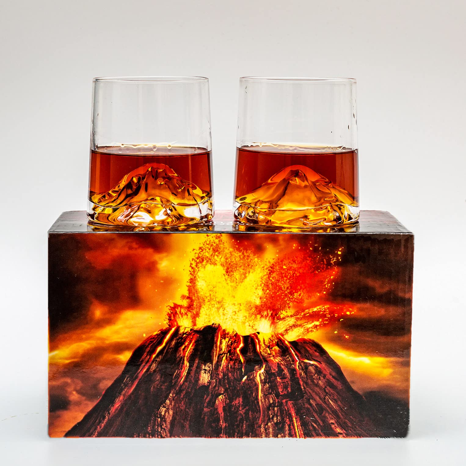 HCYCFY Old Fashioned Whiskey Glasses Set of 2 with Slate Coasters,8.5 oz Mountain Crystal Glass for Drinking Bourbon,Cognac, Scotch, Cocktails, Gift For Men, Dad, Husband, Boyfriend