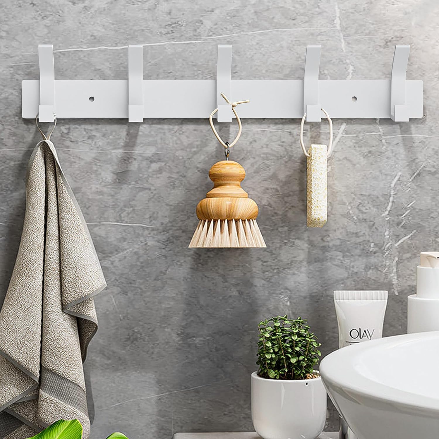 LAKNUY 2-Pack Coat Rack Wall Mounted ,Heavy Duty Aluminum 5 Double Hook Coat Hook Modern Clothes Hook Rails Wall Hook Rack for Coat Hat Towel Purse Robes Mudroom Bathroom Entryway (White)