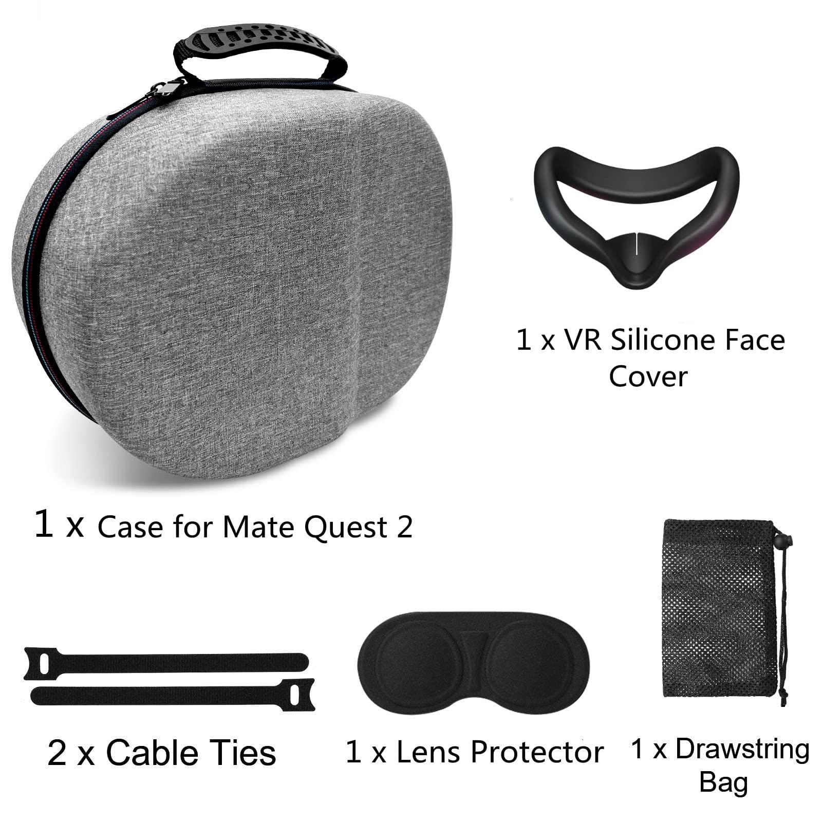Hard Carrying Case Compatible with Meta/Oculus Quest 2 Officaial Elite Strap, Lightweight Portable Protection Bag with Silicone Face Cover & Lens Protector Accessories, for Travel and Storage