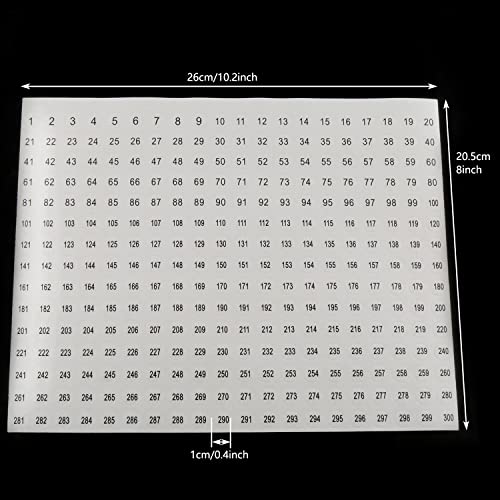 Number Stickers LUORNG 10 Sheets 0.4" 1 to 300 Digital Sticker Circular Self Adhesive Labels (Black on White)