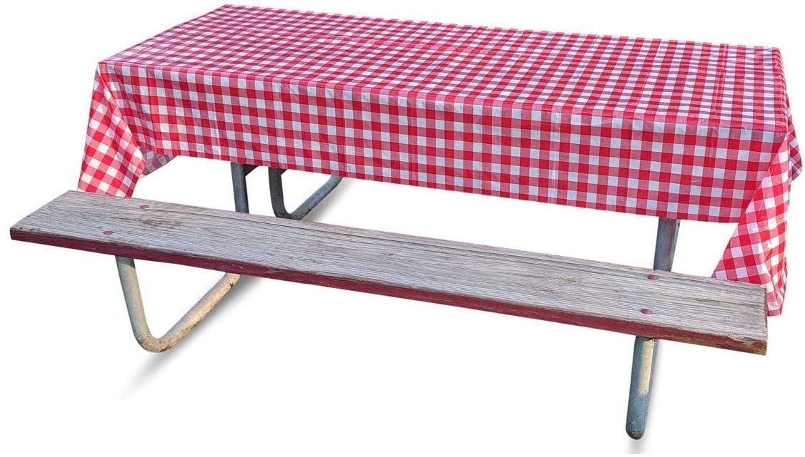 GSM Brands Disposable Tablecloths (5 Pack) - Plastic Tablecovers for Picnics or Parties with Checkered Red and White Design
