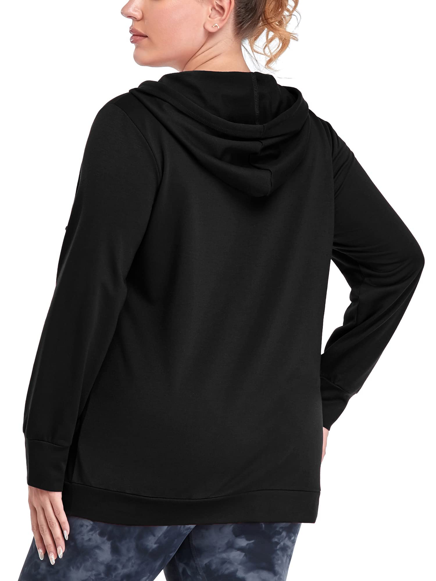 FOREYOND Plus Size Full Zip Hoodies for Women Long Sleeve Sweatshirt Workout Jackets with Kanga Pocket Black 2X