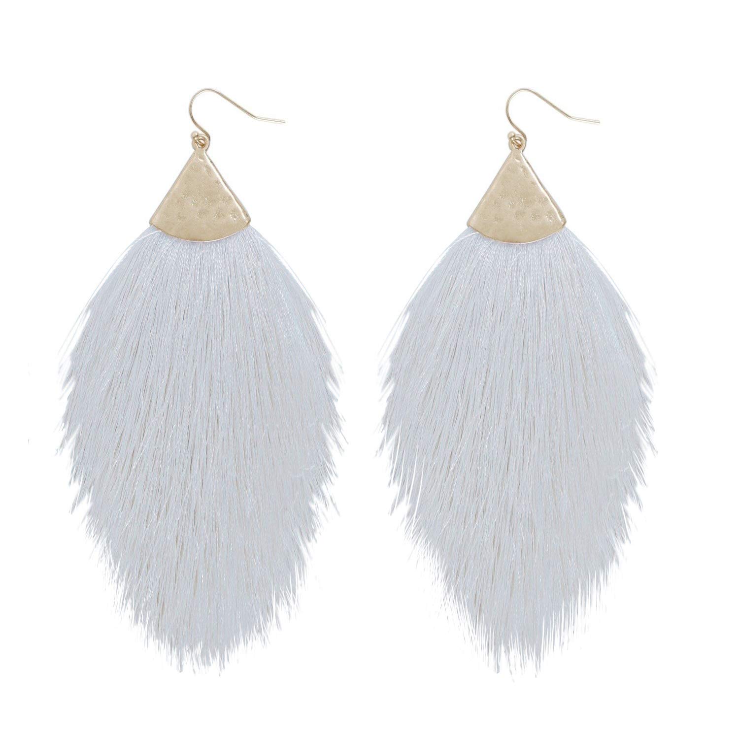 Fringe Tassel Statement Dangle Earrings- Lightweight Long Silky Feather Earrings Tassel Necklaces For Women