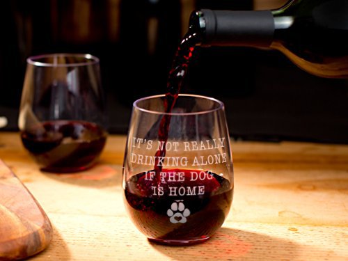 GSM Brands Stemless Wine Glass for Pet Lovers (Its Not Drinking Alone If the Dog is Home) Made of Unbreakable Tritan Plastic and Dishwasher Safe - 16 ounces