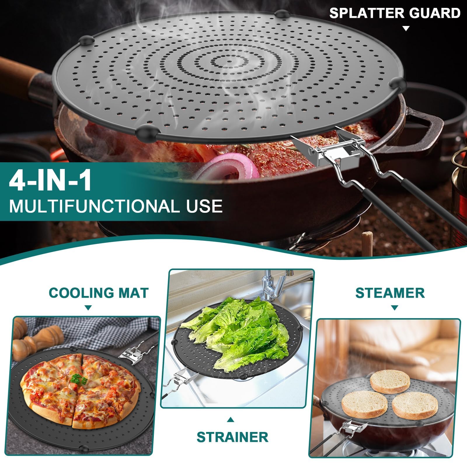 KFL 2 Pack ππ’π₯π’ππ¨π§π ππ©π₯πππππ« πππ«πππ§ for Frying Pan - 13 Inch Stainless Steel Grease Splatter Guard - Cover Oil Splash when Sizzling Bacon, Cooking Fried Chicken or Popcorn