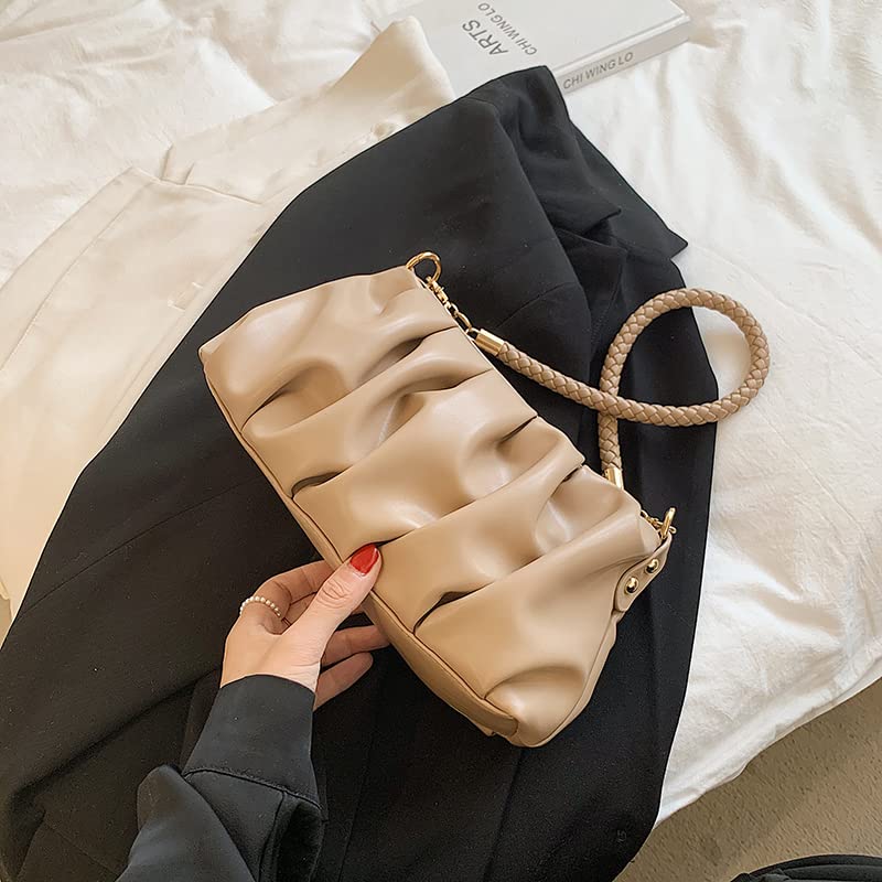 GEEMONT Shoulder Bag Clutch Purse Fashion Multipurpose Crossbody Pleated Pouch Dumpling Bag and Evening Bag (Khaki)