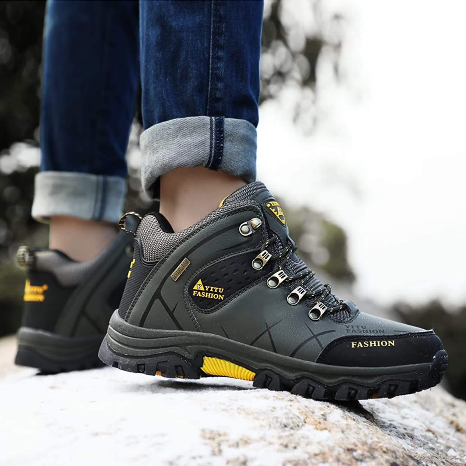 HARMOX Men's Women's Hiking Boot Anti-Slip Hiking Boots Men Waterproof Insulated Green