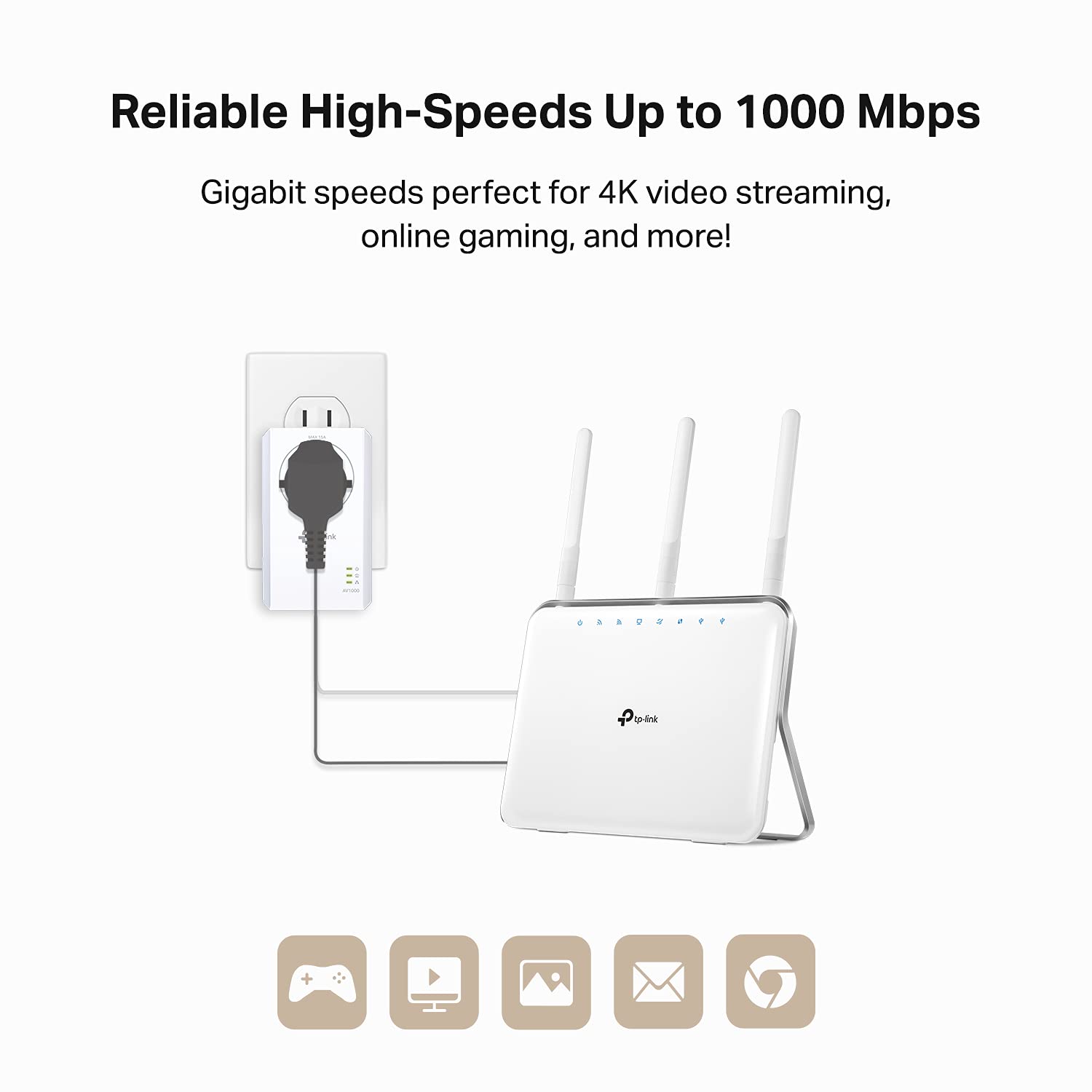 TP-Link AV1000 Powerline Ethernet Adapter(TL-PA7017P KIT)- Gigabit Port, Plug and Play, Extra Power Socket for Additional Devices, Ideal for Smart TV (Renewed)