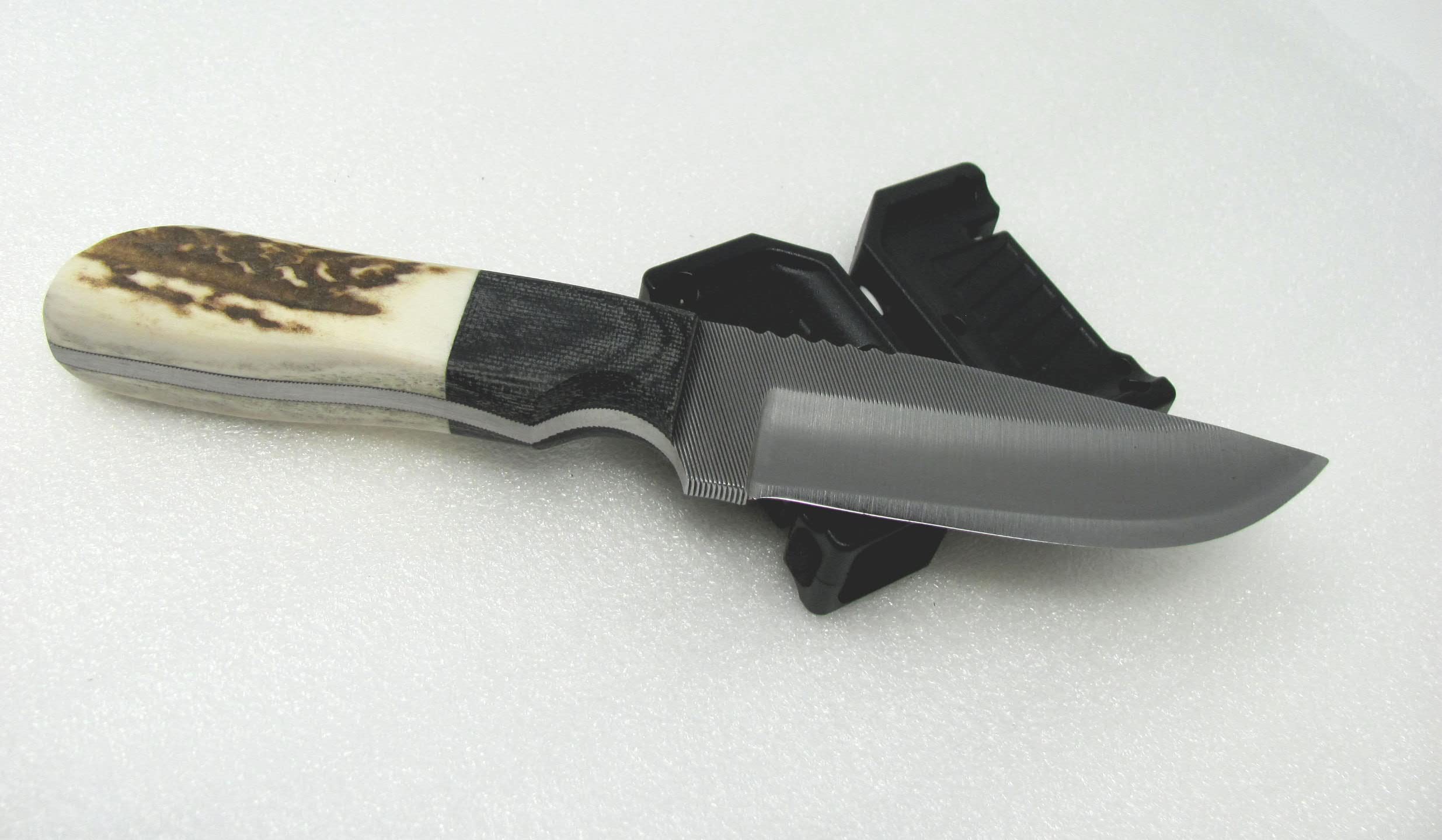 Handmade USA Anza Knives Overall 7.5 Inches Hunting Knife Elk Stag Handle Micarta Bolster Bonus Walther Compact Pocket Knife Sharpener