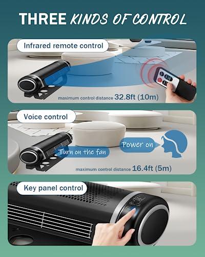 Hanchen Air Purifier Fan with Voice Control, Bladeless Wall Mount Fan Oscillating Fan Cooling Fan for Bedroom Air Circulator Fan with Remote Touch Panel Control 7H Timer, One-touch Air Purification & Circulation 28"