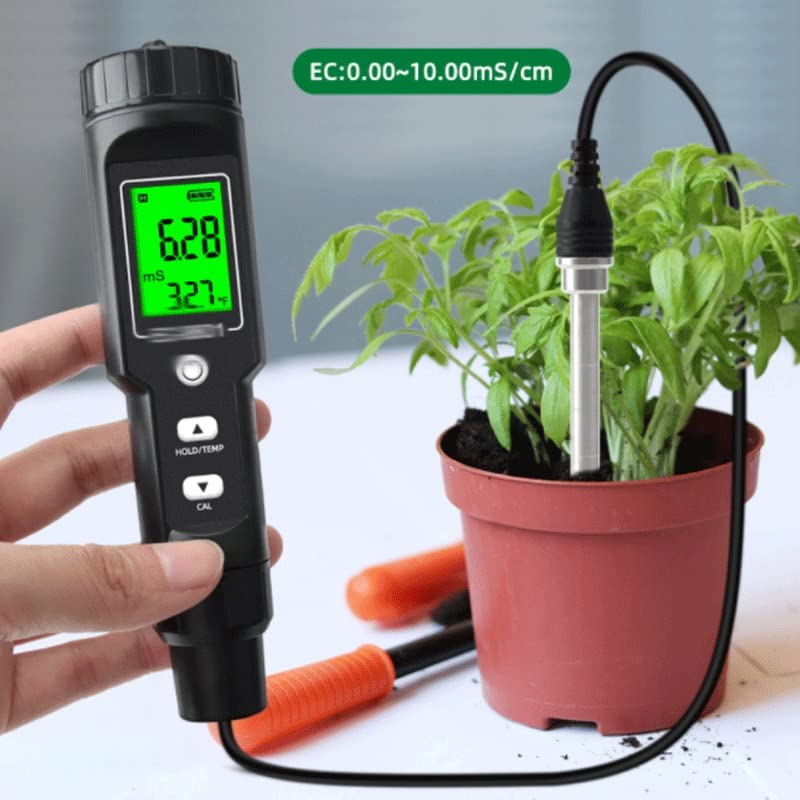 GHGHF Portable Digital EC/Temperature Soil Tester Meter Farm Measurement Backlit Display Removable Electrode Waterproof Test Planting